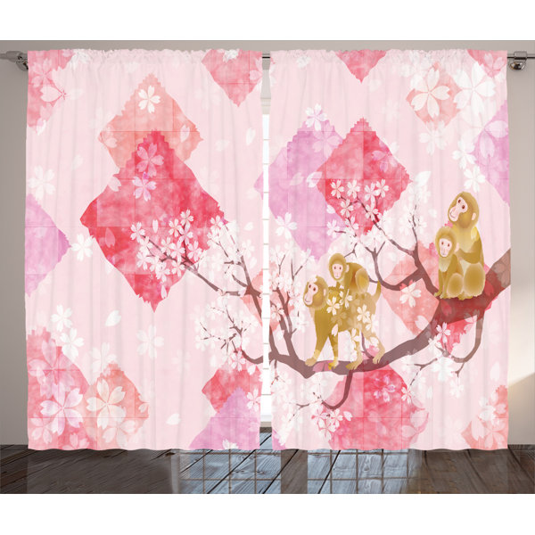 East Urban Home Rustikaler Vorhang, Minimalist Baum Braches, Blumen, Blasser Kaffee Rosa Rot ...